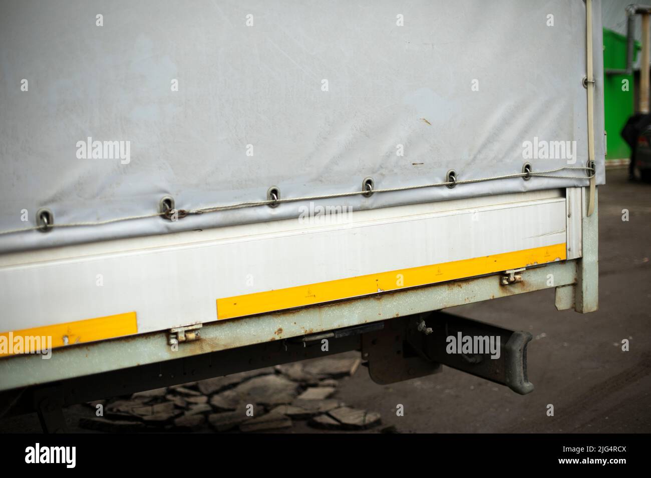 Truck body parts. Awning is tapped over trailer. Truck close-up Stock ...