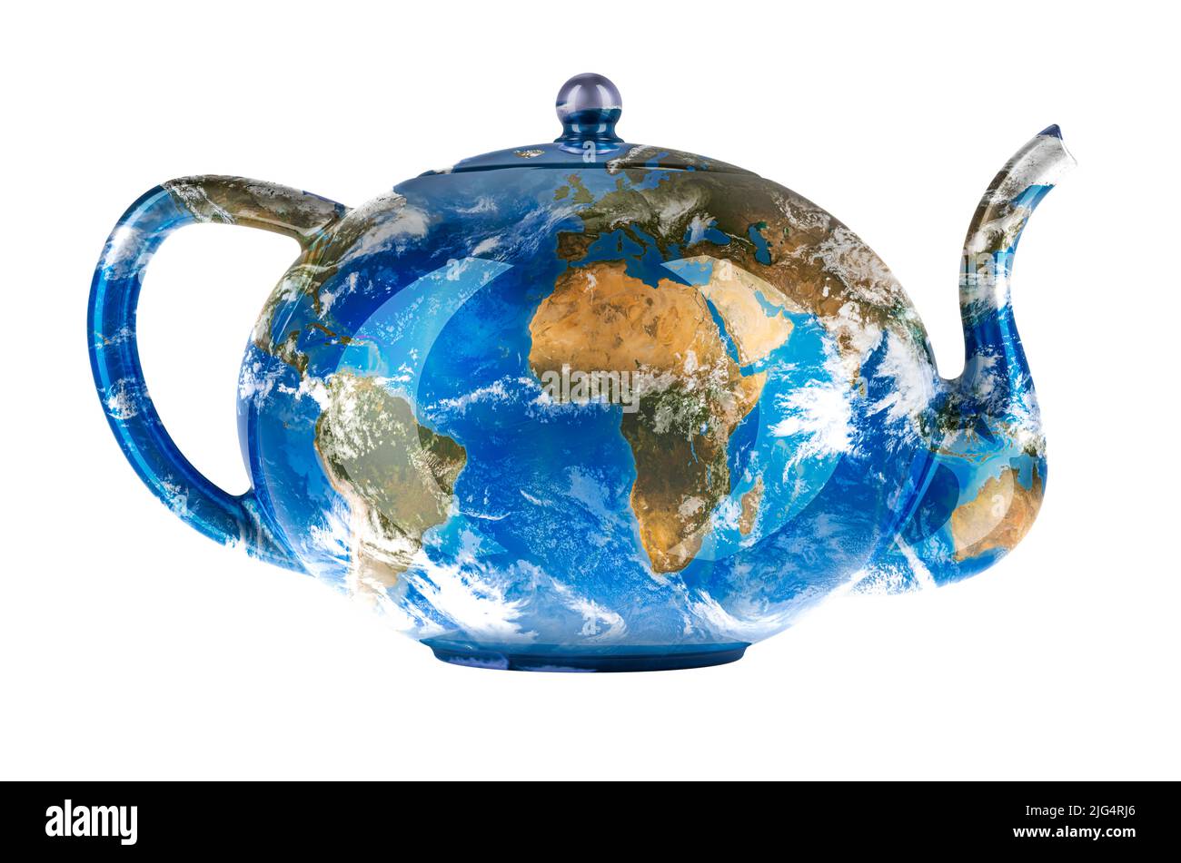 Teapot with Earth map texture, 3D rendering isolated on white ...