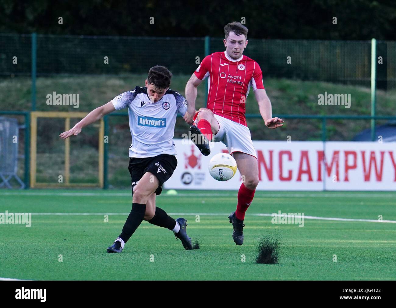 Sligo Rovers’ Karl O’Sullivan in action with Bala Town’s Ross White ...
