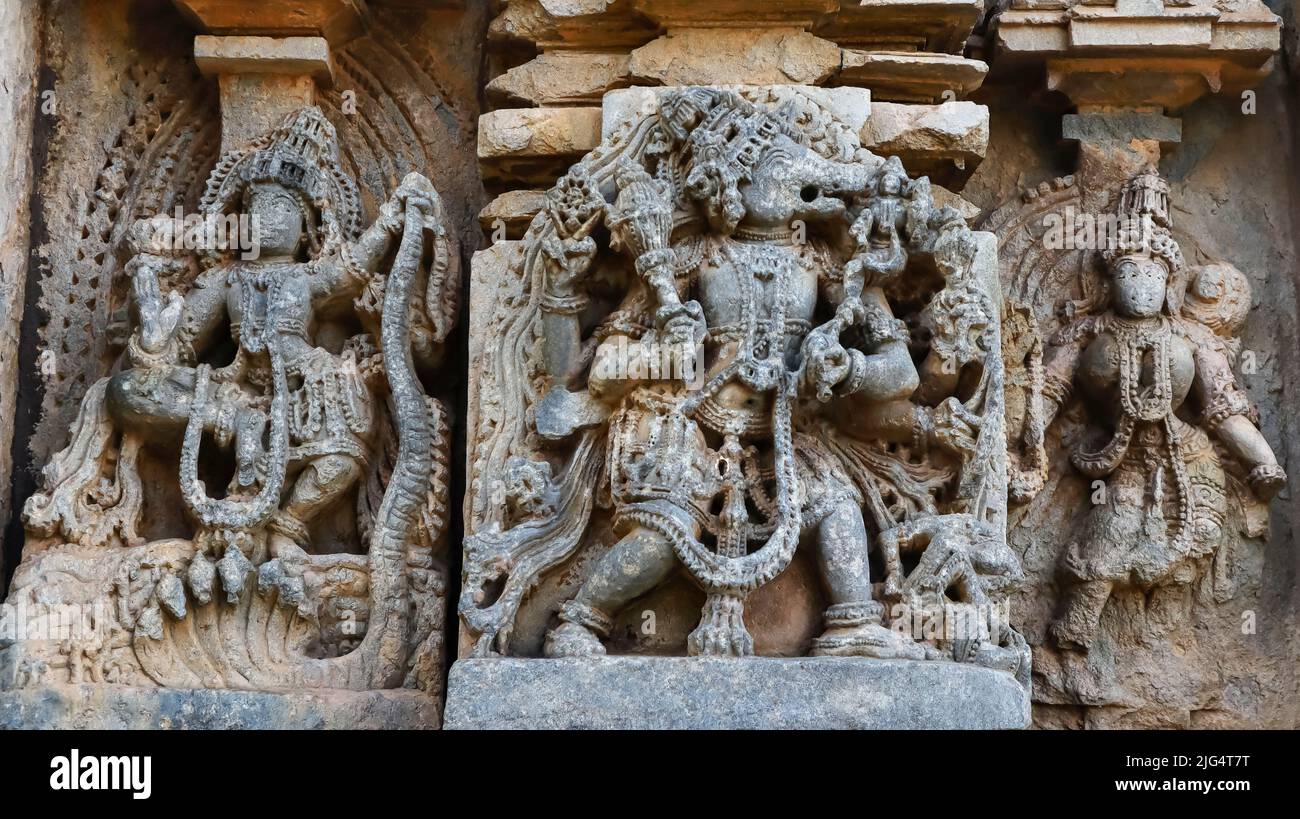 Carving of God Varaha and Lord Krishna Dancing on Kaliya Snake at ...