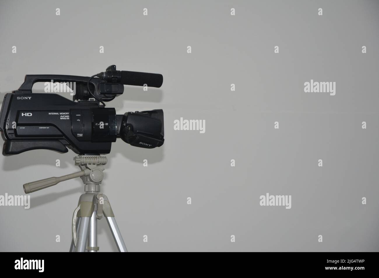 Camcorder with tripod used for recording at events front view, Brazil ...