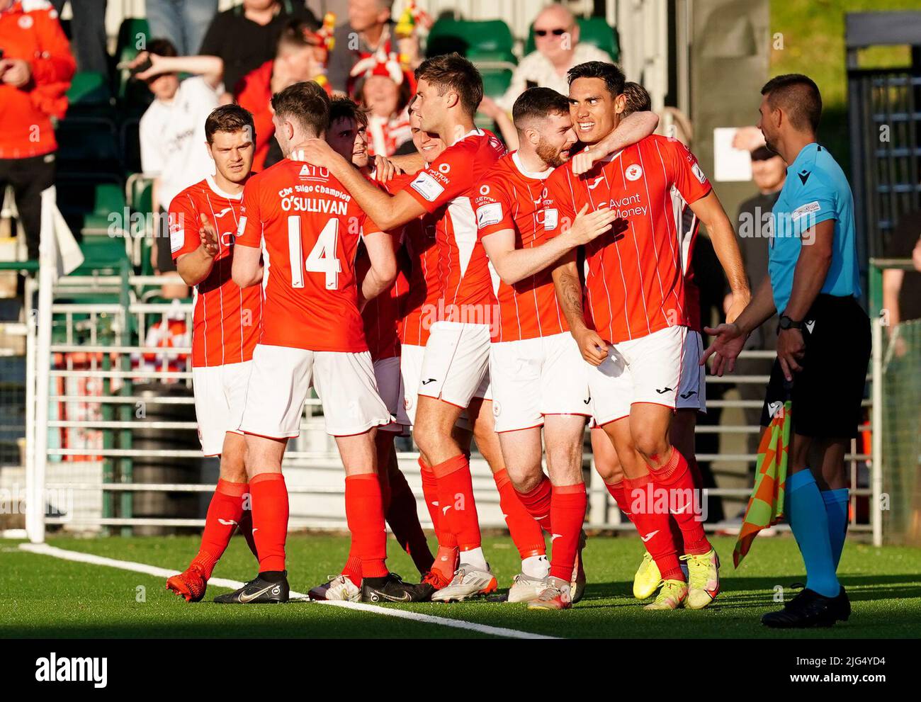 Sligo Rovers Max Mata (right) celebrates scoring his sides second goal ...