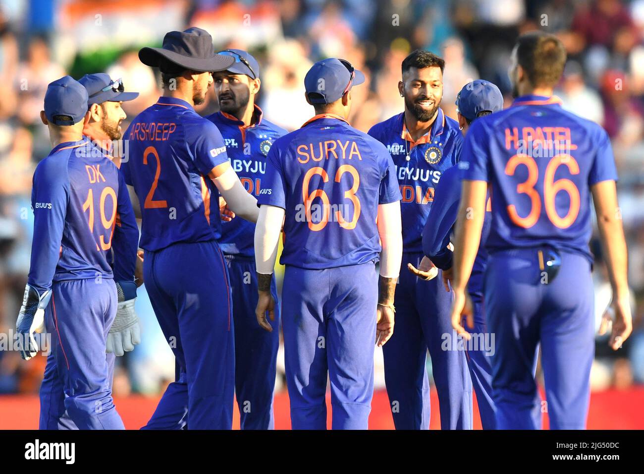 India's Hardik Pandya (third right) celebrates bowling out England's ...