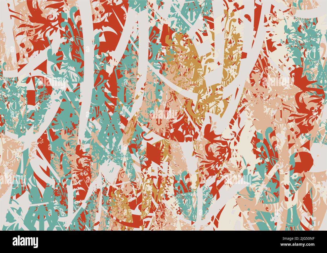 Grunge background with floral motifs in red-green-golden tones. Rough ...