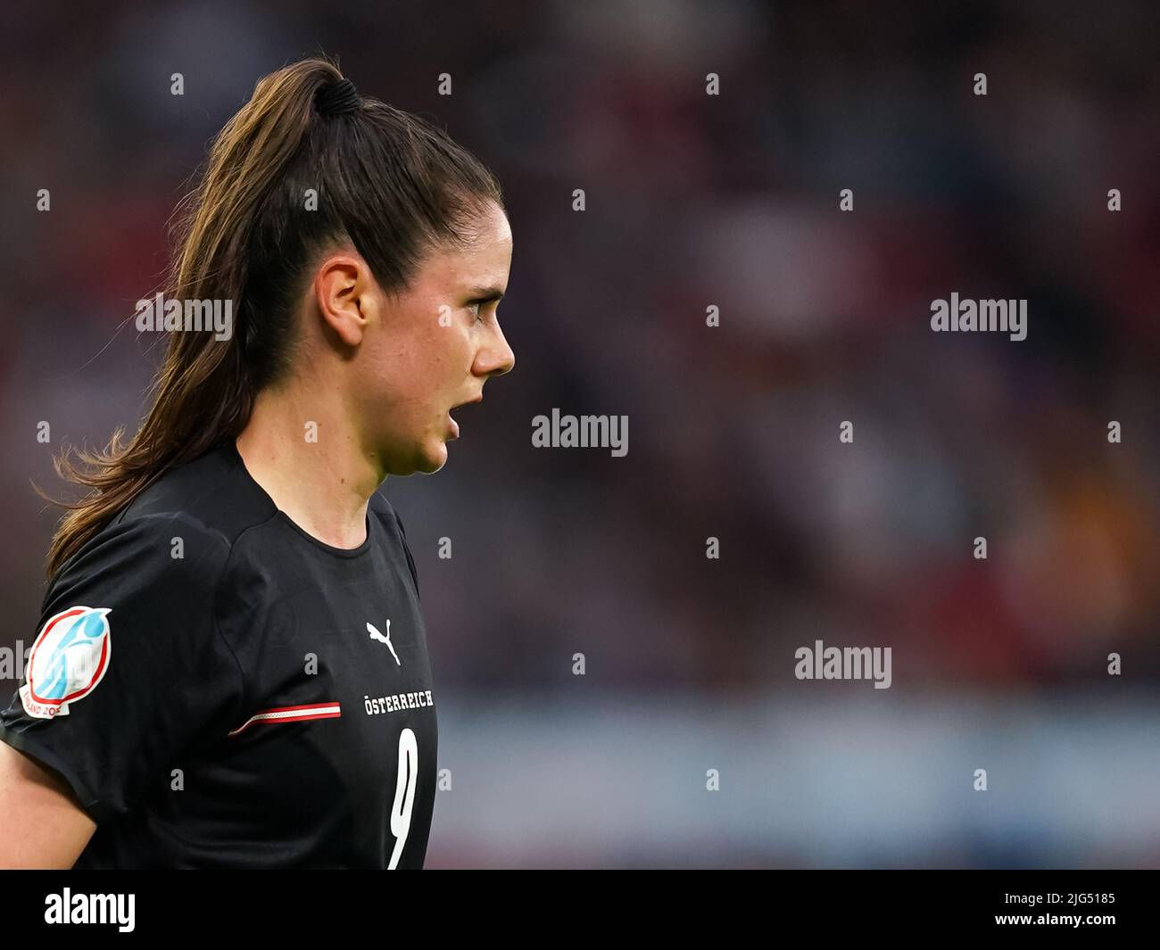 Manchester, England, July 6th 2022: Sarah Zadrazil (9 Austria) looks on ...