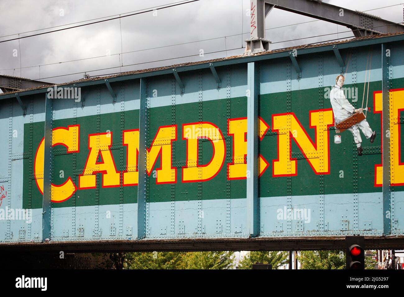 Yellow sign of Camden Lock, Camden Market. The Market is one of the ...