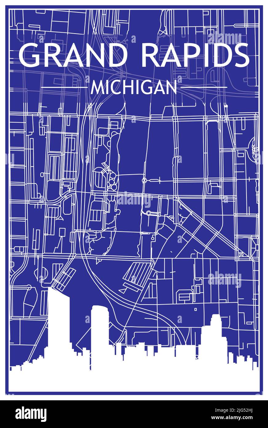 Technical drawing printout city poster with panoramic skyline and hand ...