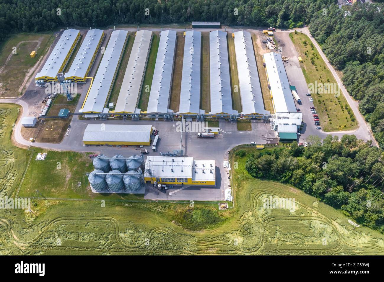aerial view on silos and agro-industrial livestock complex on agro ...