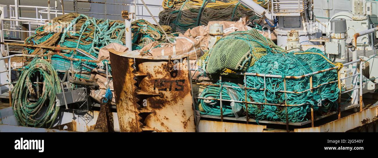 Nets on an Old Fishing Boat Stock Photo - Alamy