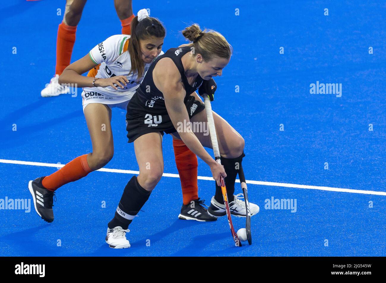 AMSTERDAM - Megan Hull (NZL) and Sharmila Devi (IND) during the match ...