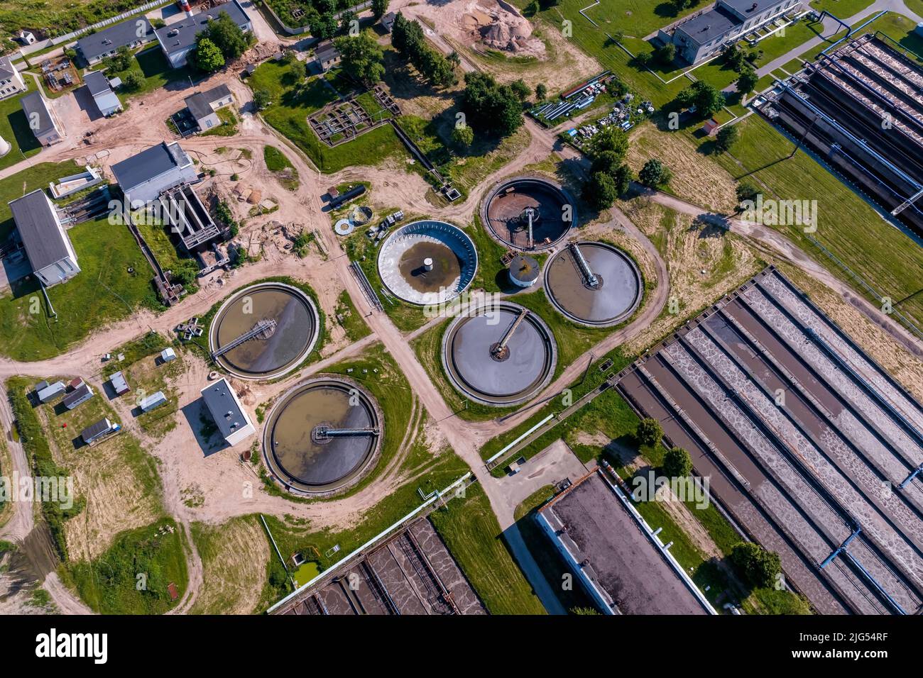 aerial view modern wastewater sewage treatment plant of the city Stock ...