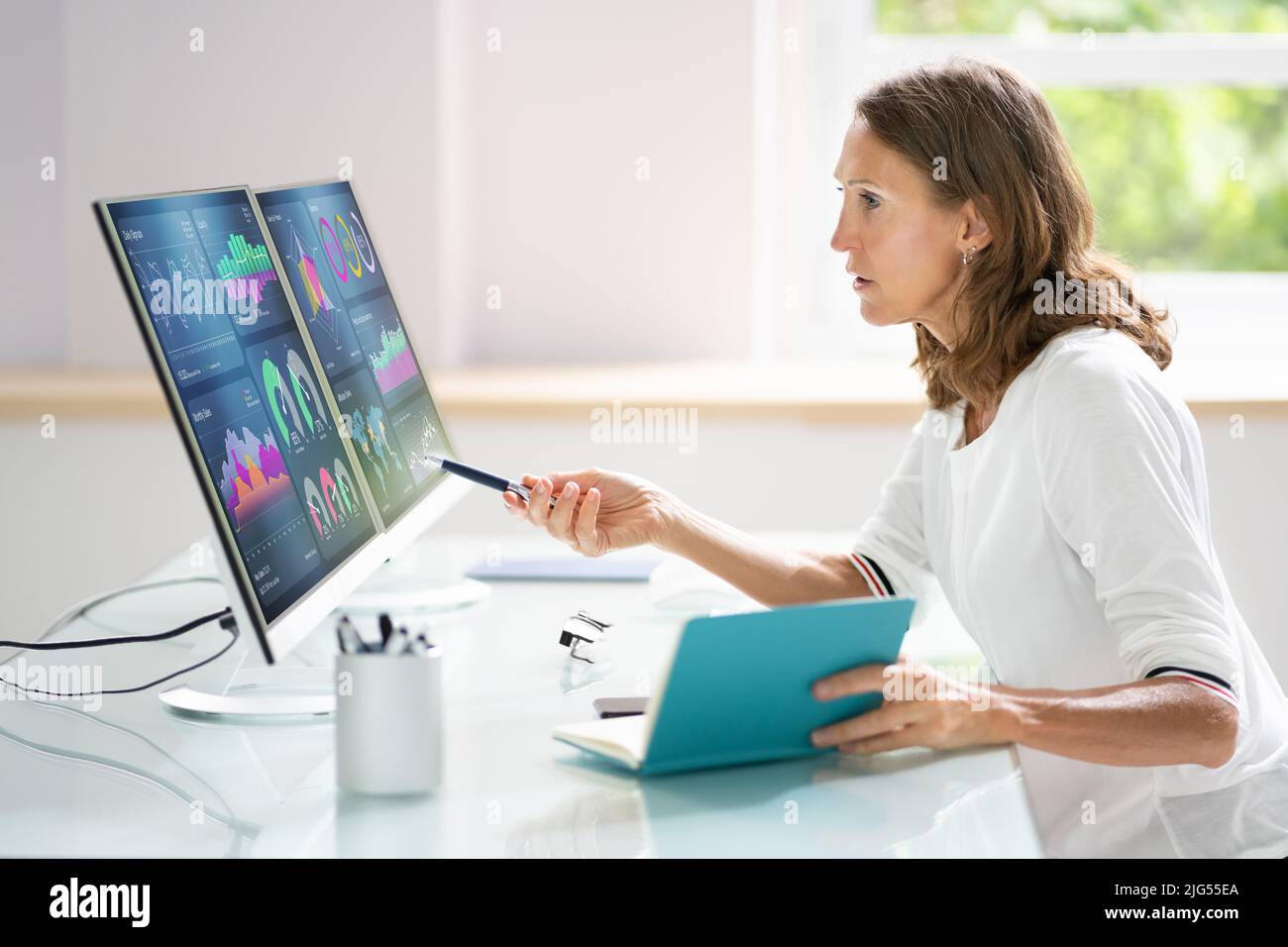 KPI Business Analytics Data Dashboard. Analyst Using Computer Stock ...