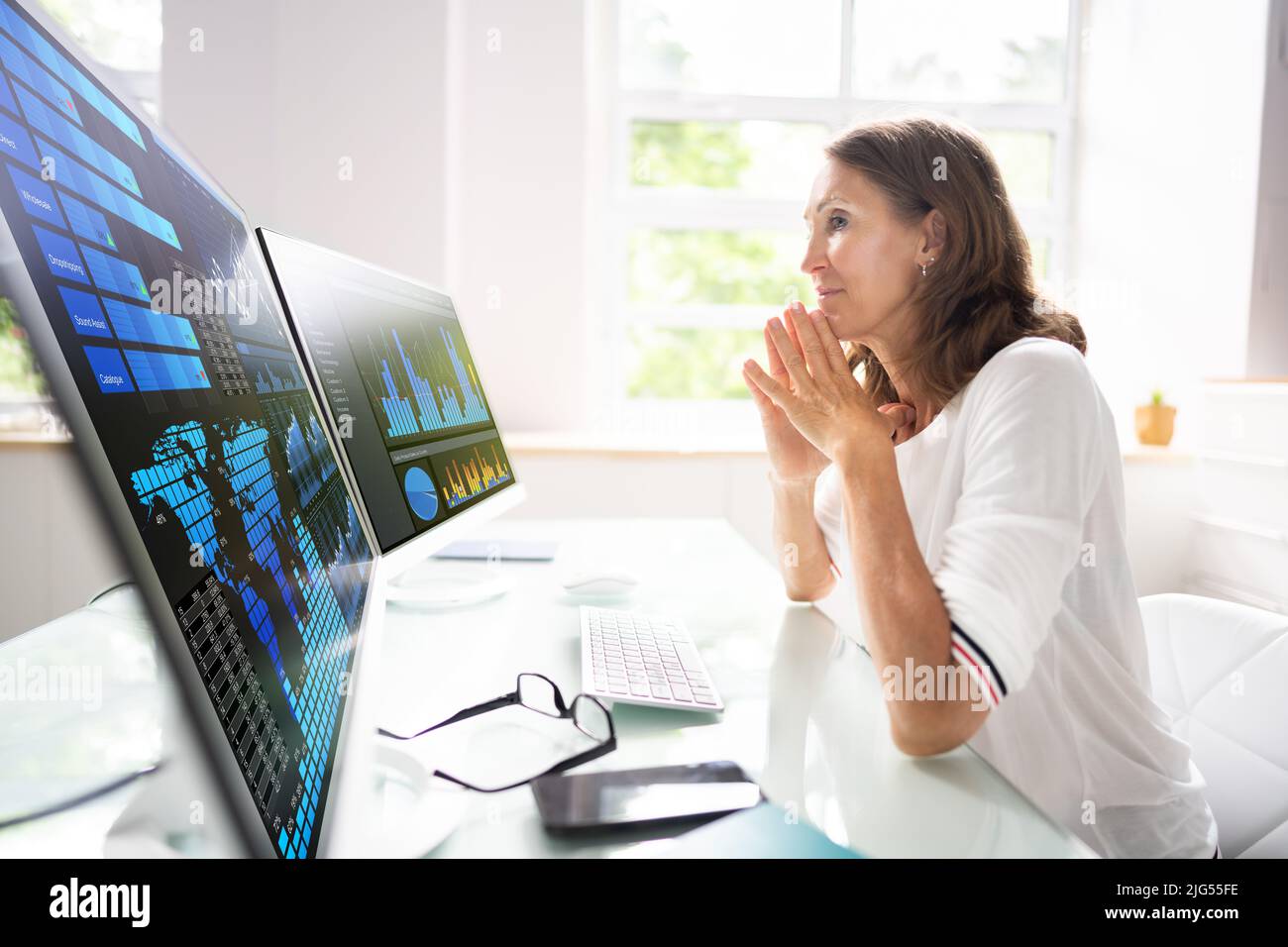 KPI Business Analytics Data Dashboard. Analyst Using Computer Stock ...