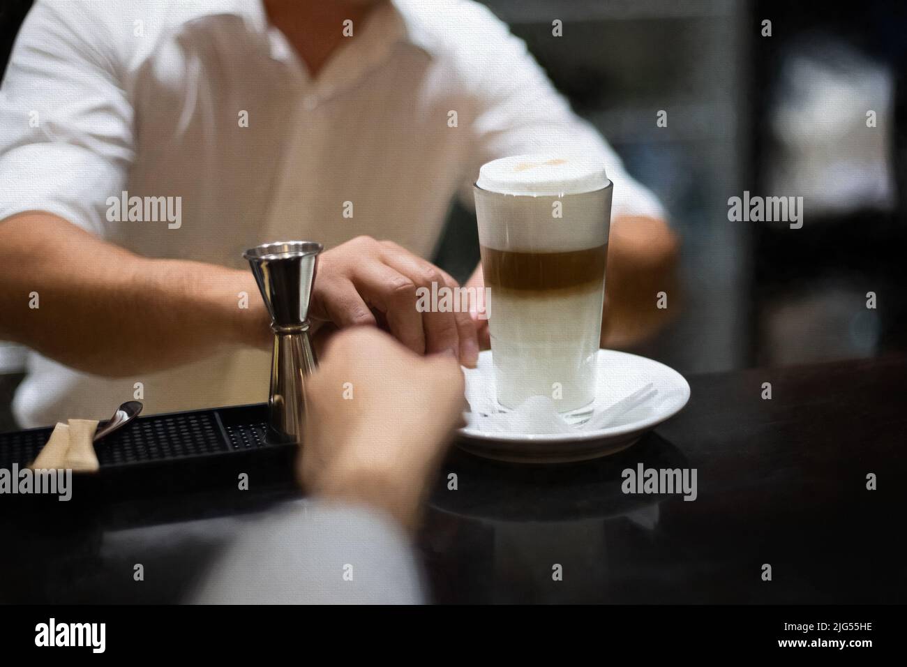 The bartender gives coffee to Latte at the bar. Illustration Stock ...