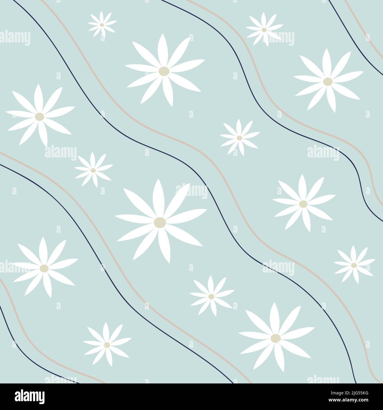 Pattern groovy trippy daisy. Daisies and lines on light blue background ...