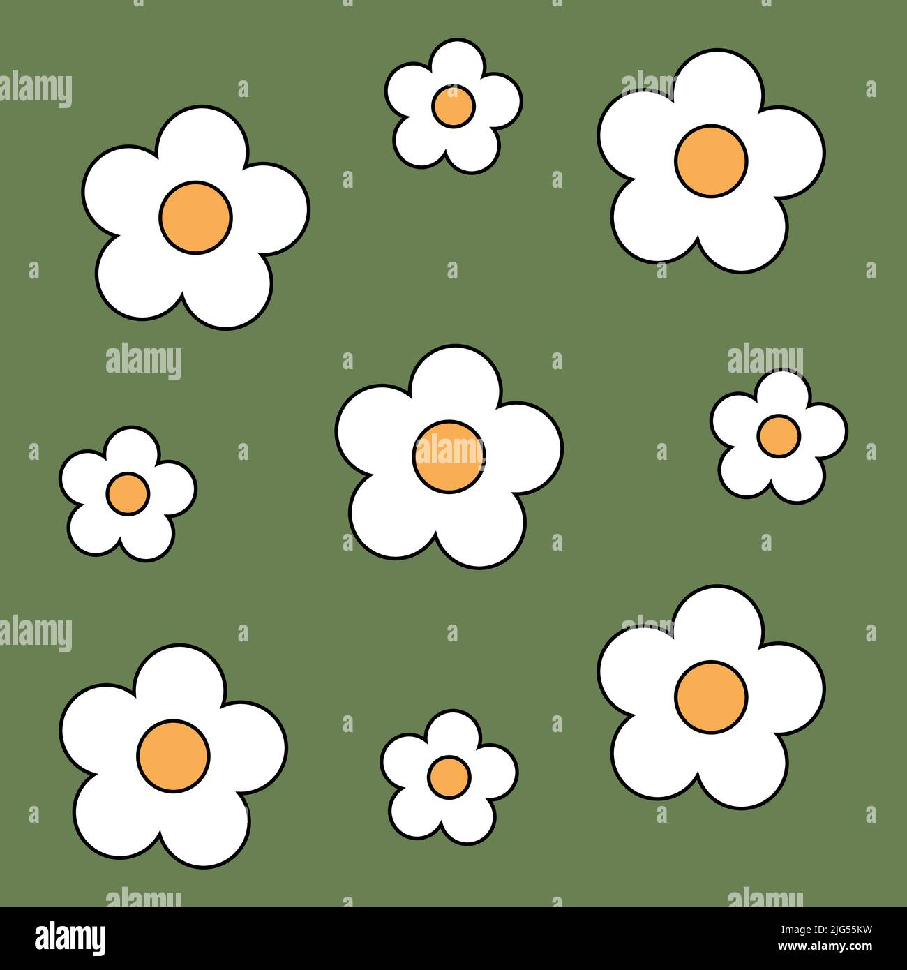 1970 trippy pattern daisy. White daisies on green background. 70s vibes ...