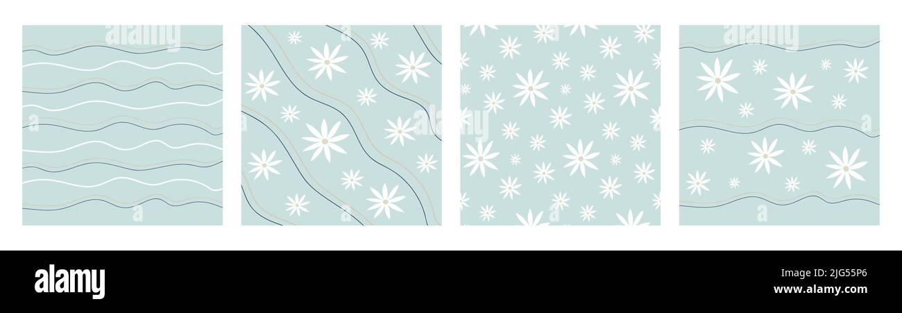 Pattern groovy trippy daisy. Daisies and lines on light blue background ...