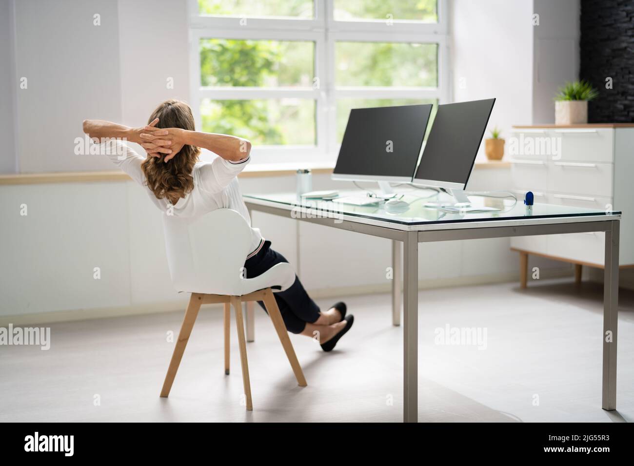 Open Window In Office. Breathing Fresh Air And Relaxing Stock Photo - Alamy