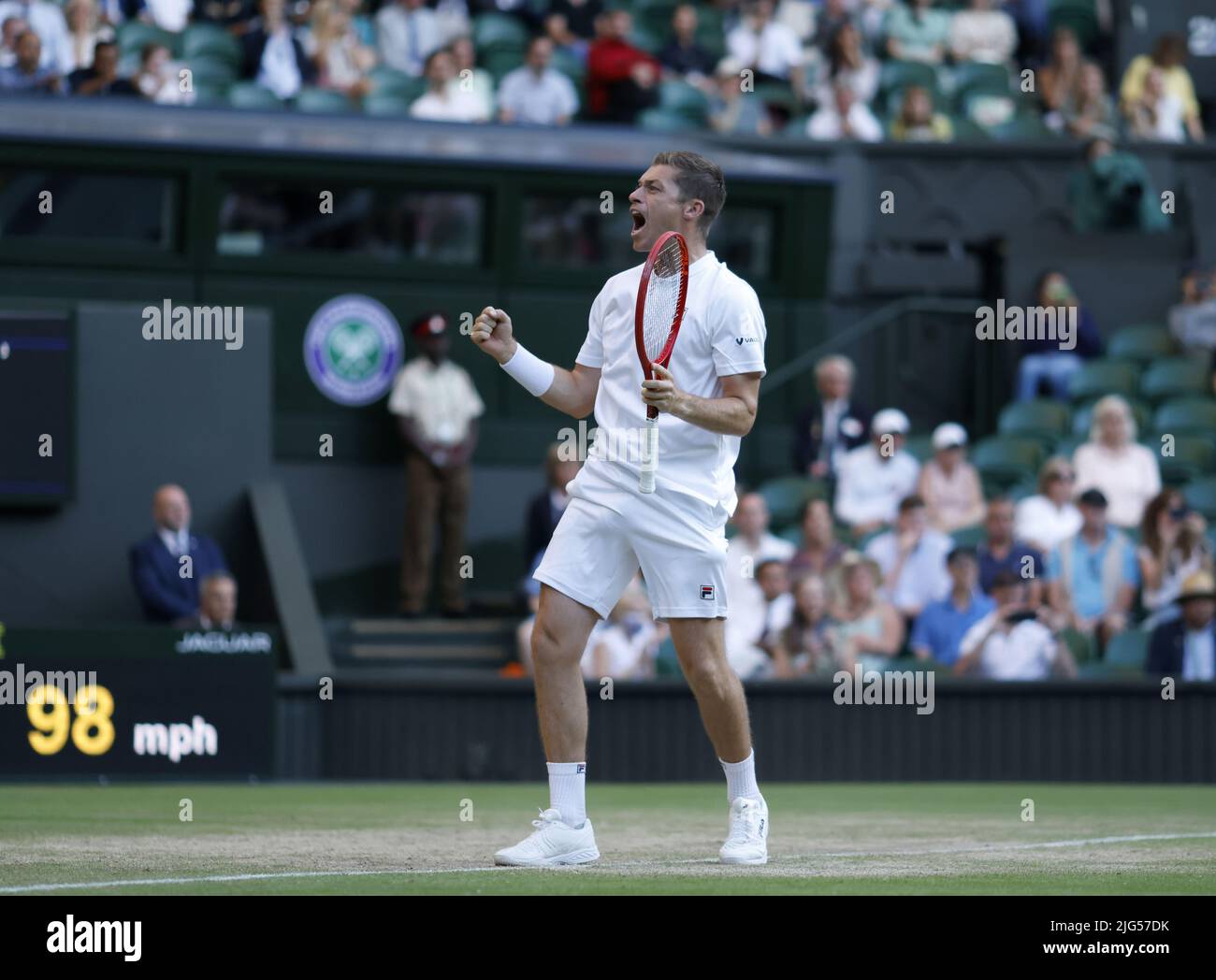 Neal Skupski celebrates after winning his match with Desirae Krawczyk ...