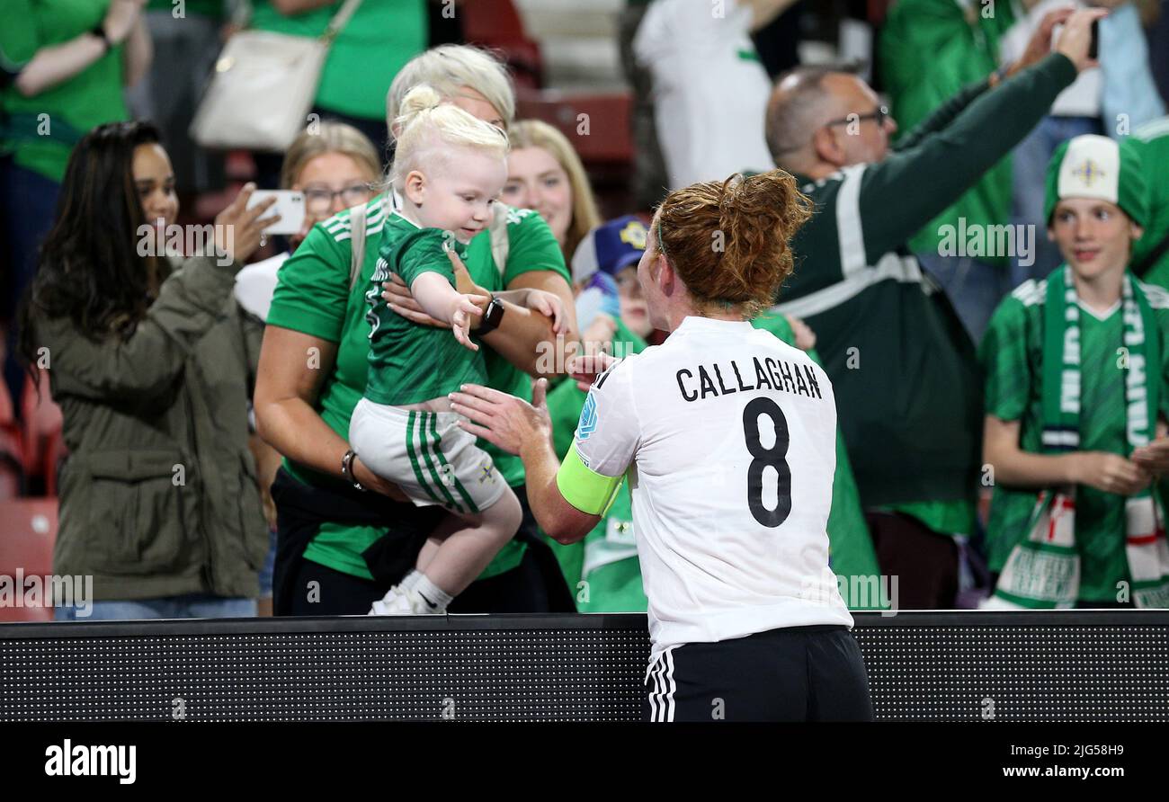 Northern Ireland's Marissa Callaghan picks up her daughter after the ...