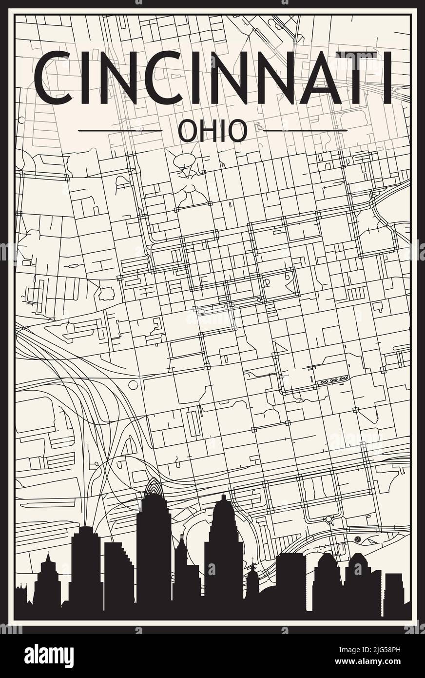 Map Cincinnati Ohio Skyline John A. Roebling Suspension Bridge