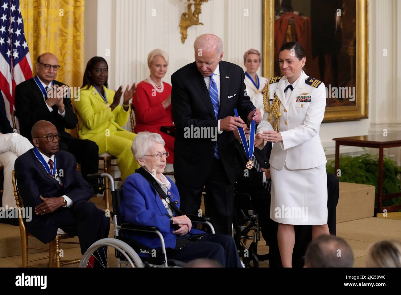 Brigadier General Wilma Vaught accepts the Medal of Freedom from United ...