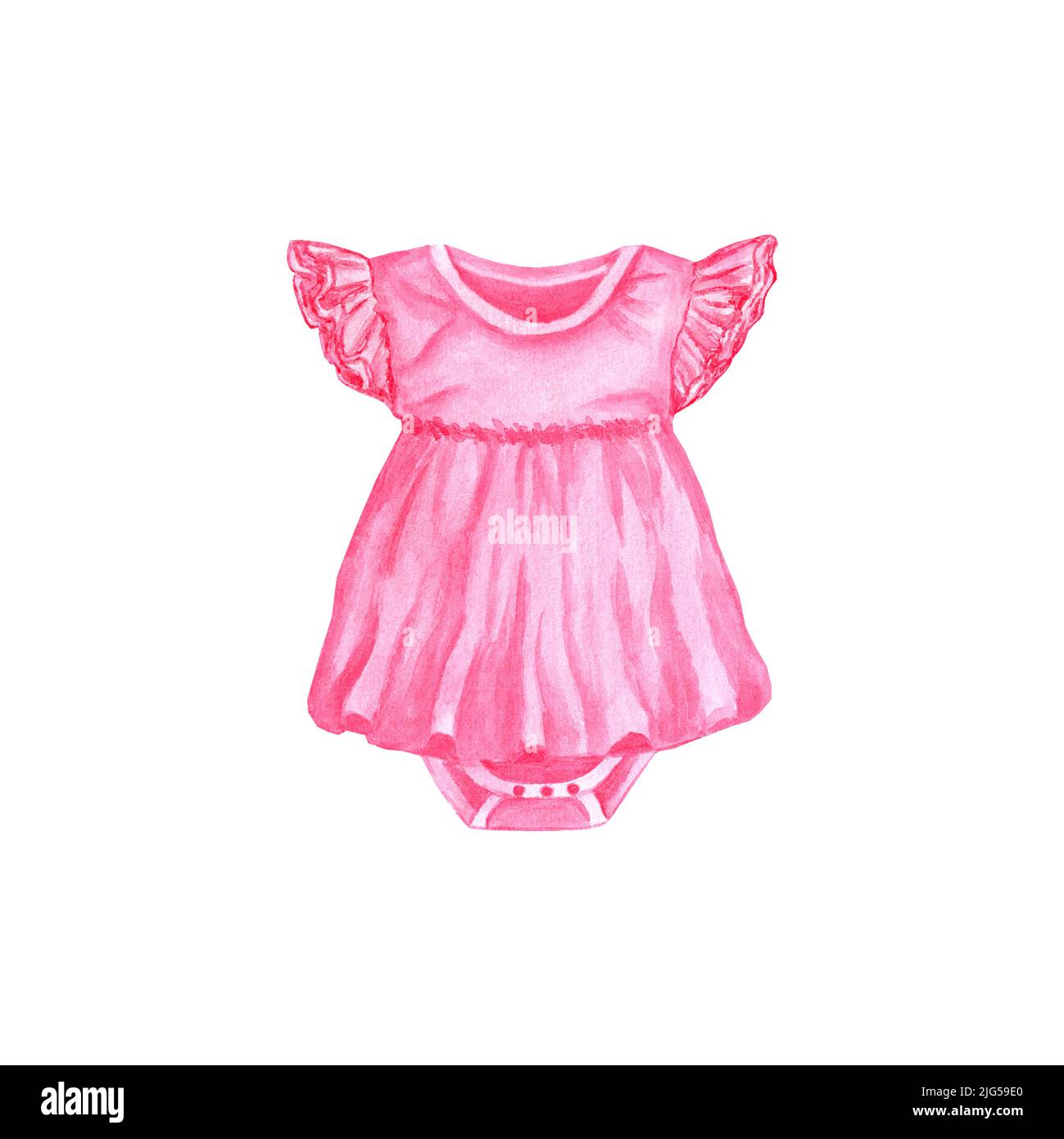 Pink dress for baby girl. Art watercolor illustration isolated on white ...