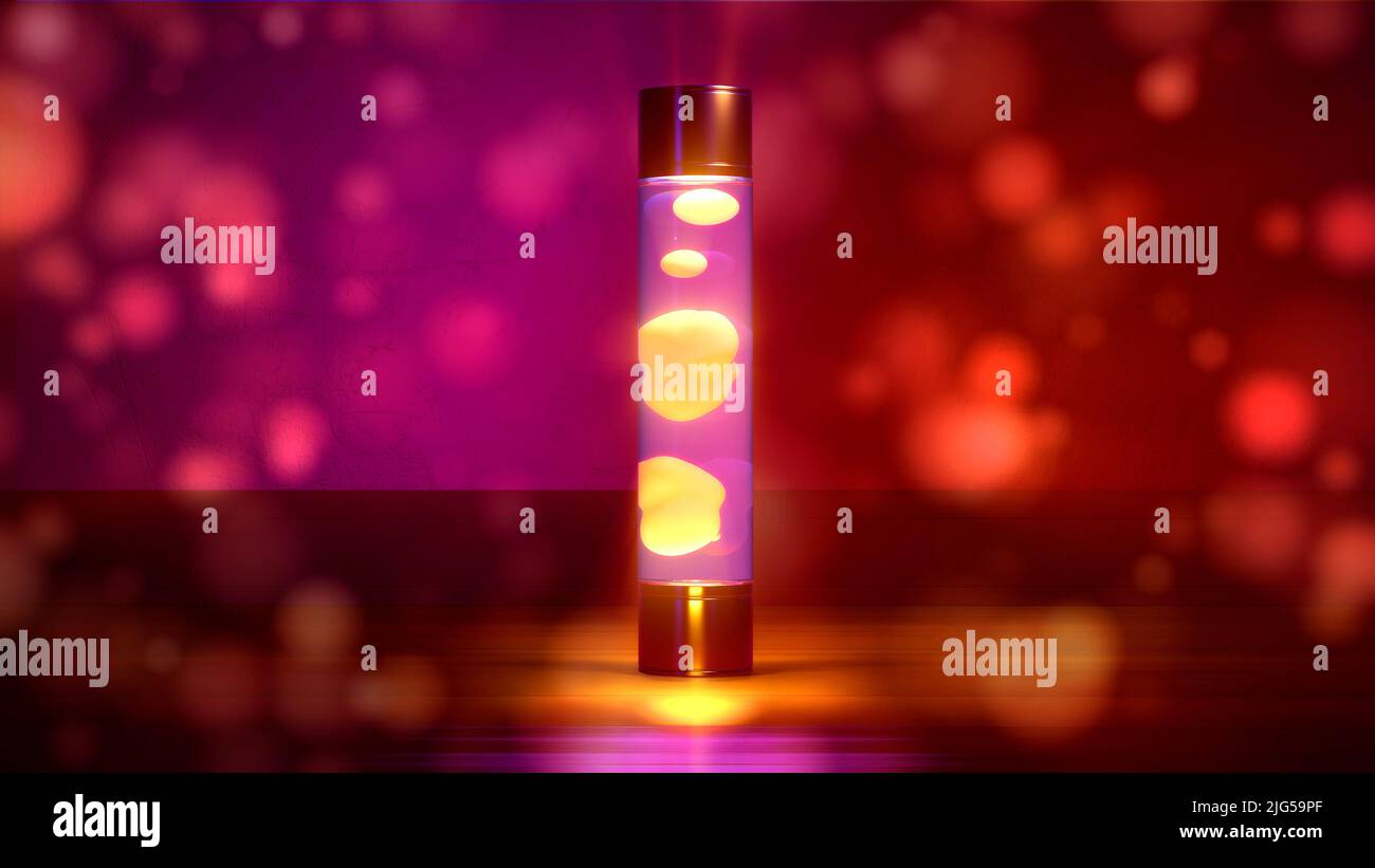 Beautiful yellow lava lamp shining on colorful vivid backdrop ...