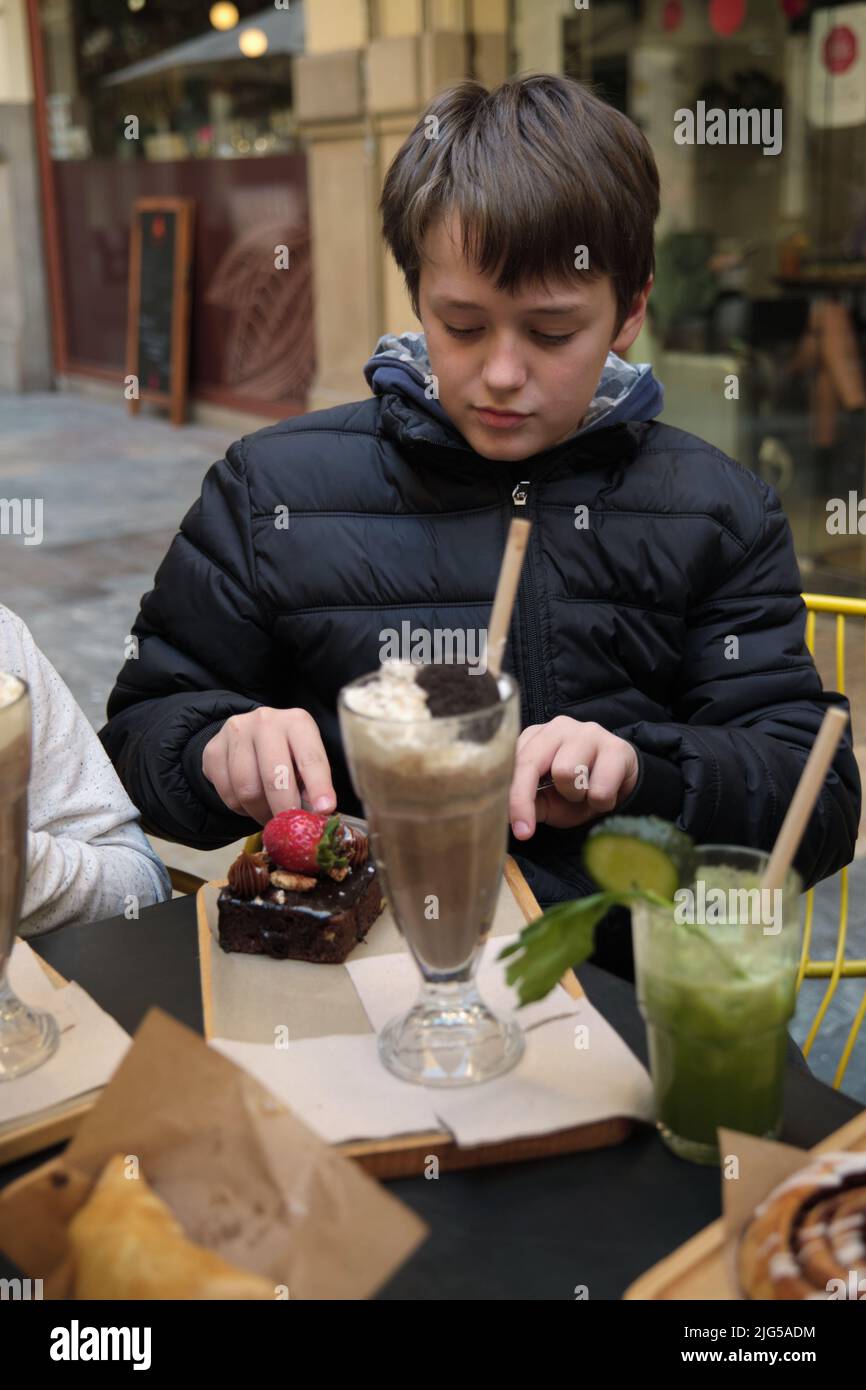 a boy with a milkshake Stock Photo - Alamy