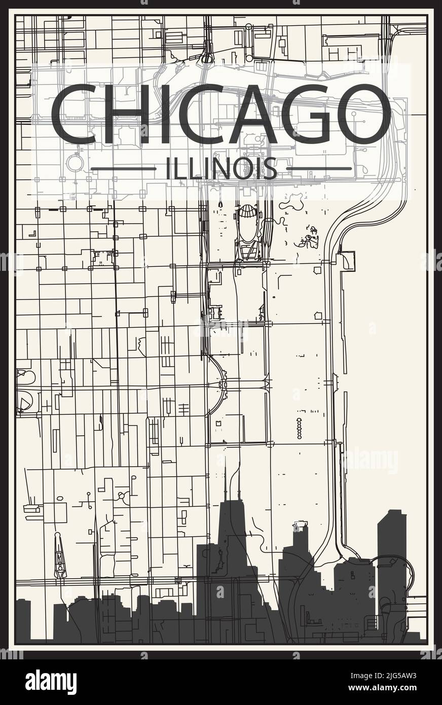 Light printout city poster with panoramic skyline and streets network ...