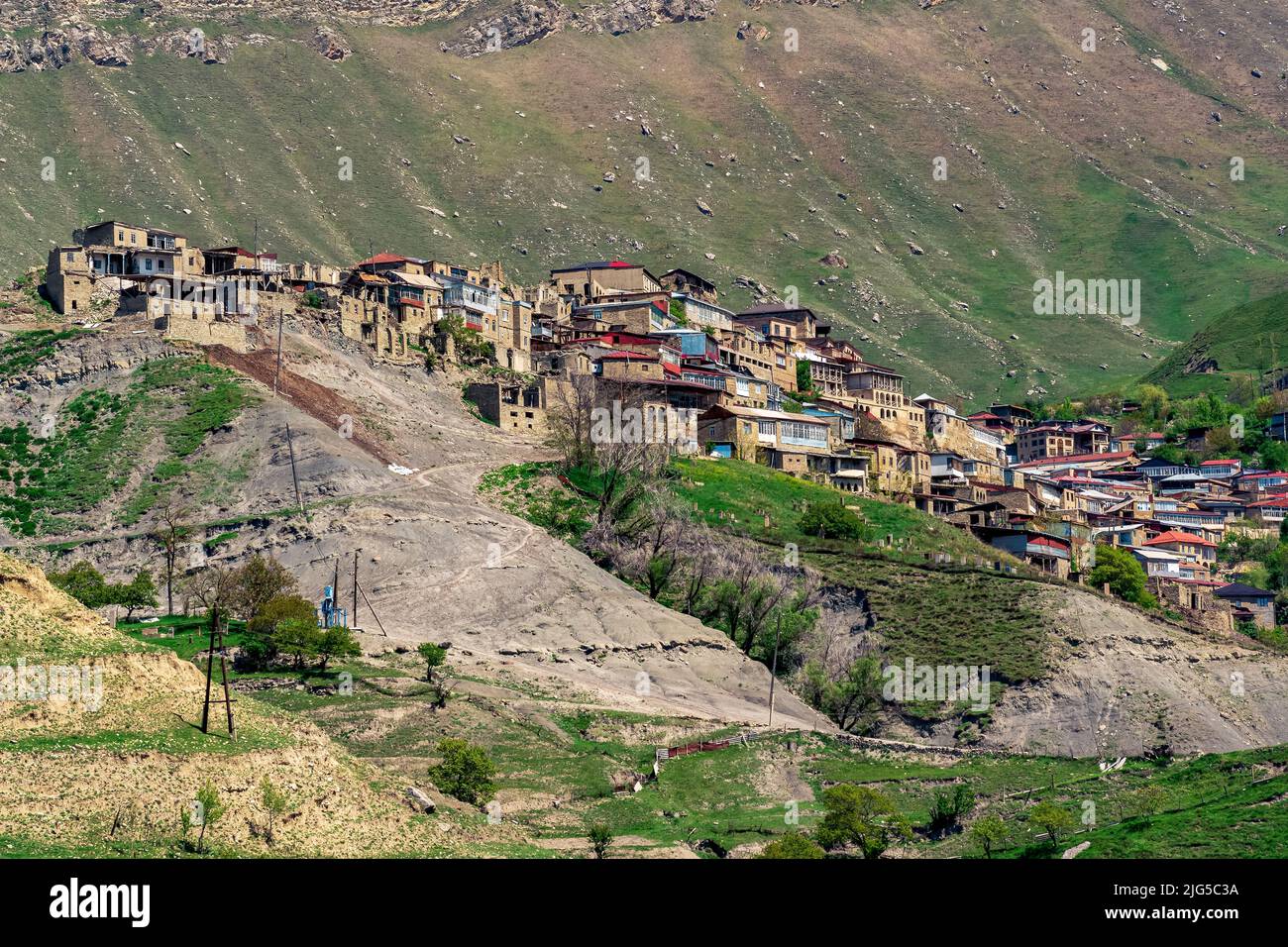 ancient mountain village Chokh on the mountainside in Dagestan Stock ...
