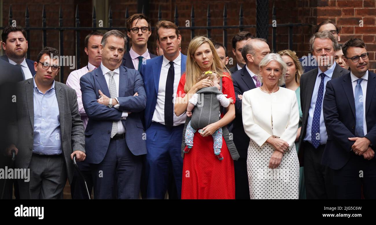 Carrie Johnson, the wife of Prime Minister Boris Johnson, cradles their ...