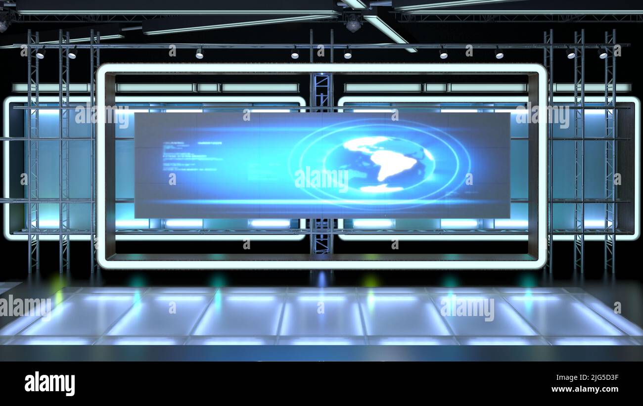 Virtual TV Studio Set. Green screen background. 3d Rendering Stock ...