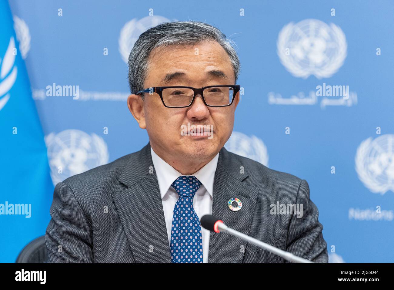 New York, NY - July 7, 2022: Liu Zhenmin speaks at press briefing on ...