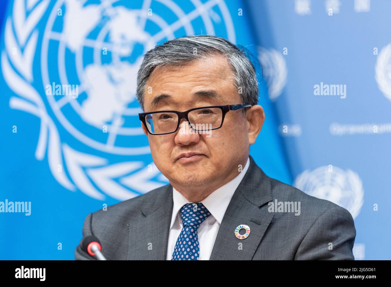 New York, NY - July 7, 2022: Liu Zhenmin speaks at press briefing on ...