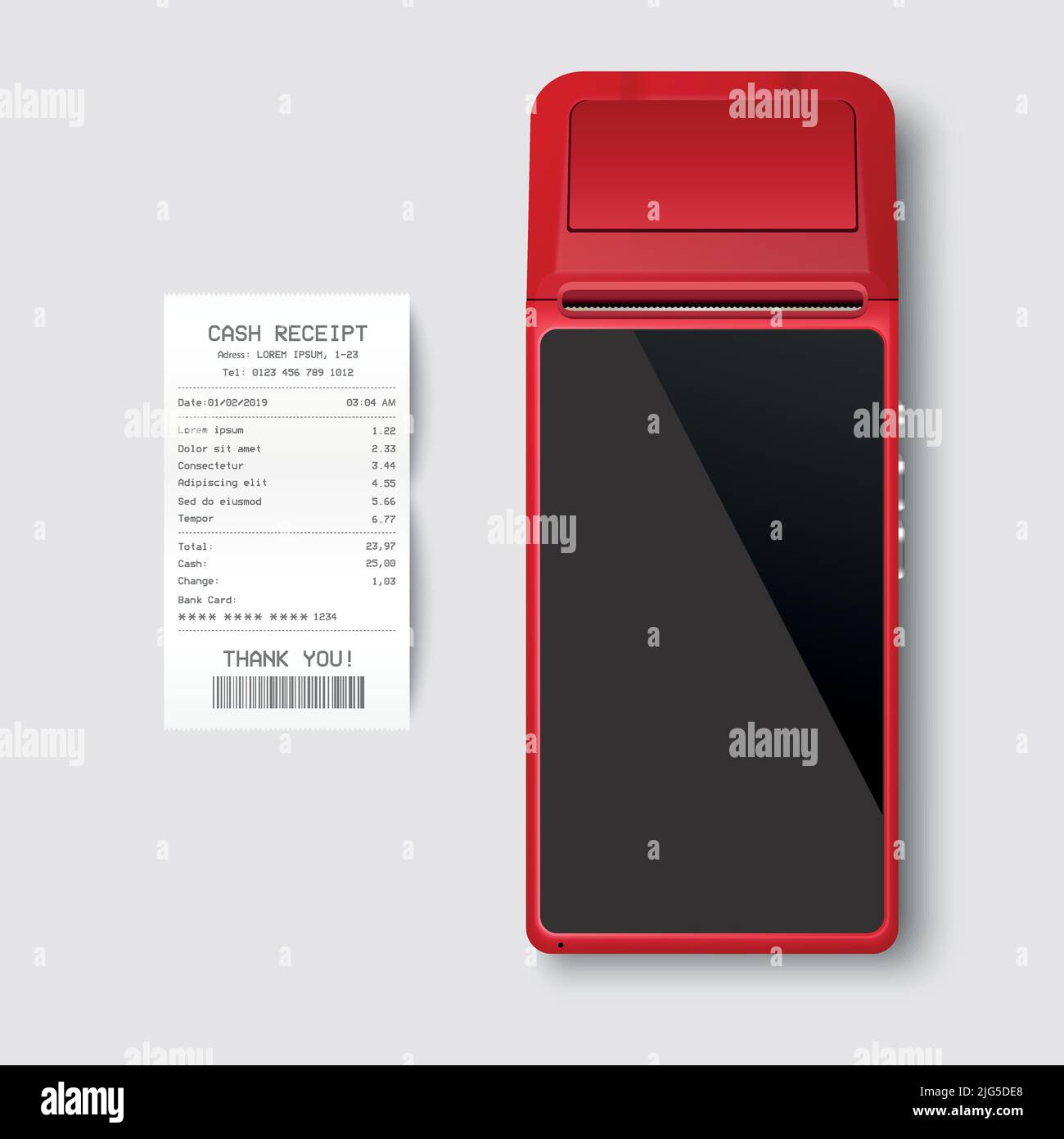 Vector 3d Red NFC Payment Machine and Paper Check, Receipt Isolated. Wi ...