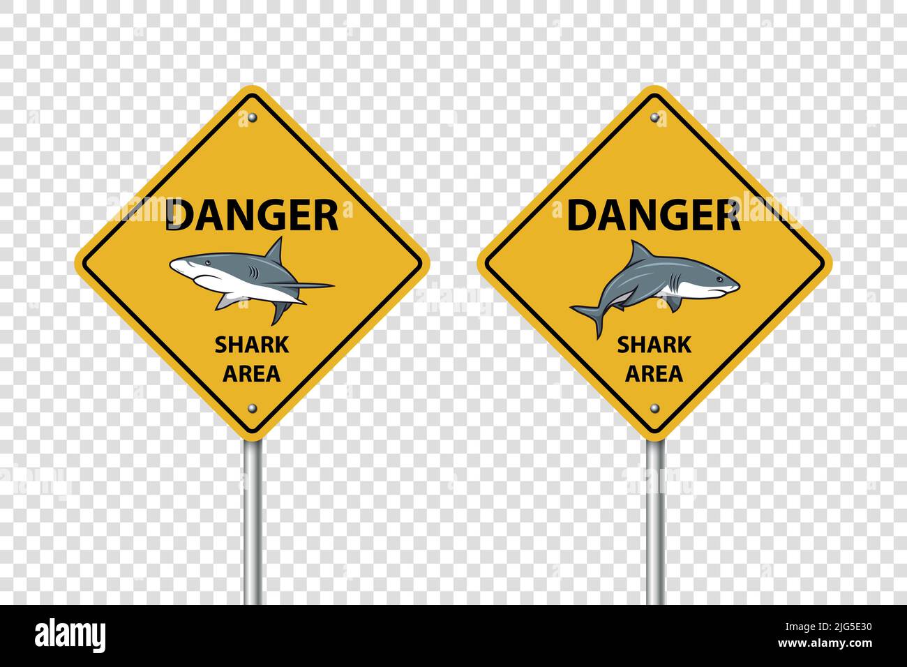 Vector Yellow Shark Sighting Sign Set Isolated. Shark Attack Warning ...