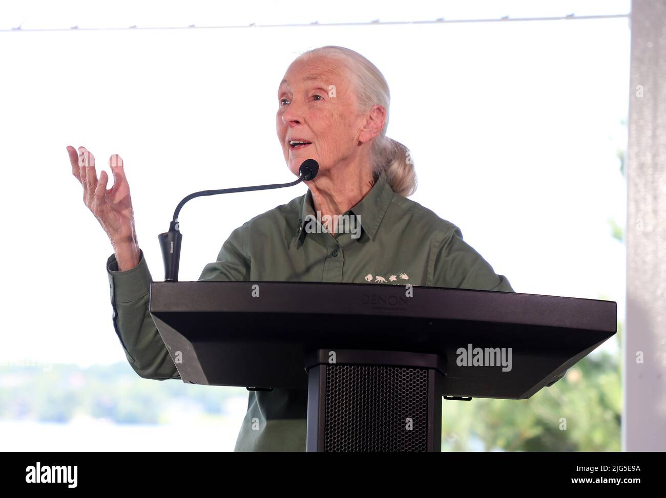 Dr. Jane Goodall addresses the crowd in Sudbury, Goodall and Prime ...