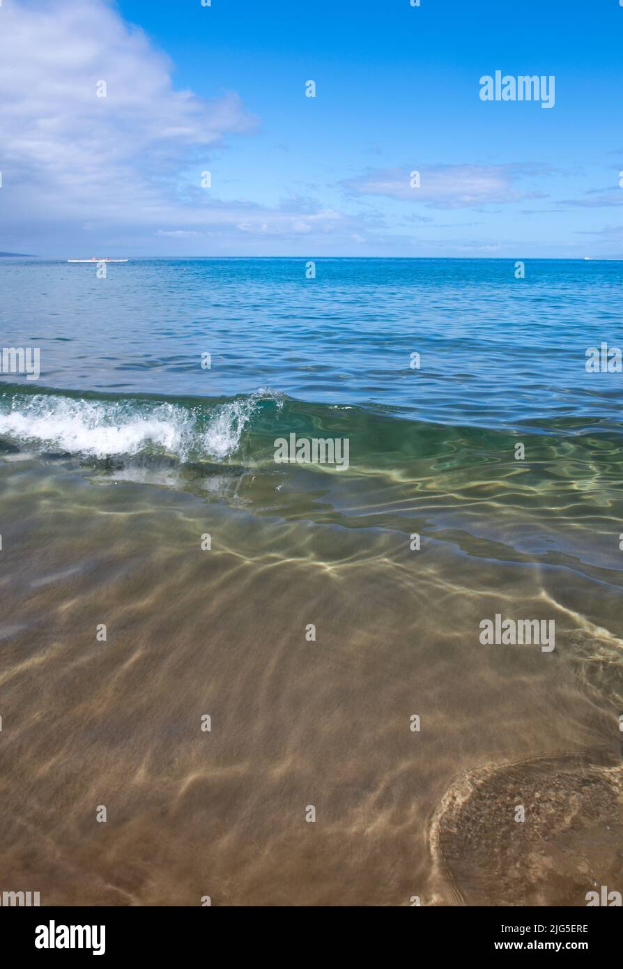 Calm sea beach background. Summer tropical beach with sand. Ocean water ...