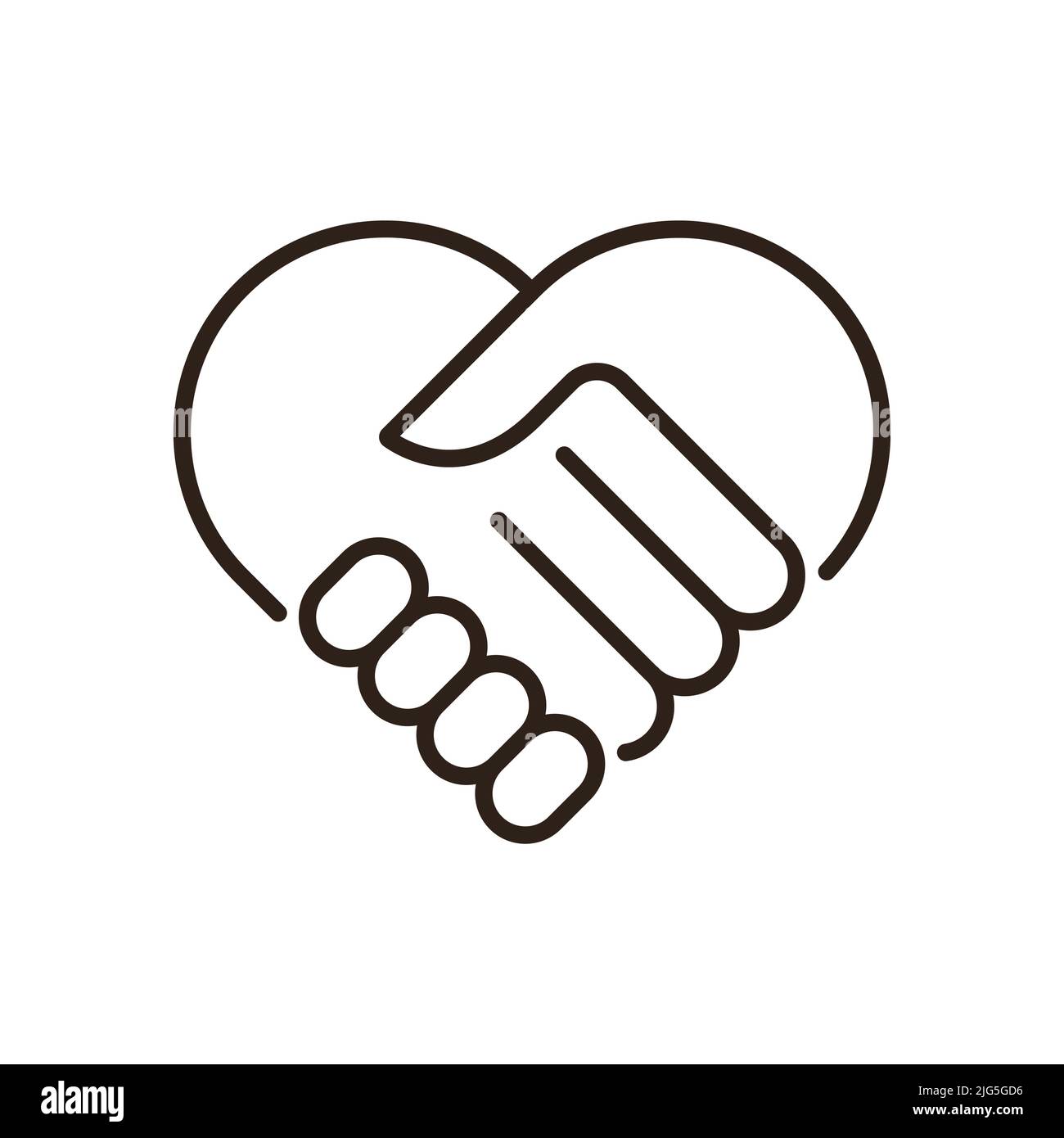 Together heart handshake outline icon. Flat vector illustration ...
