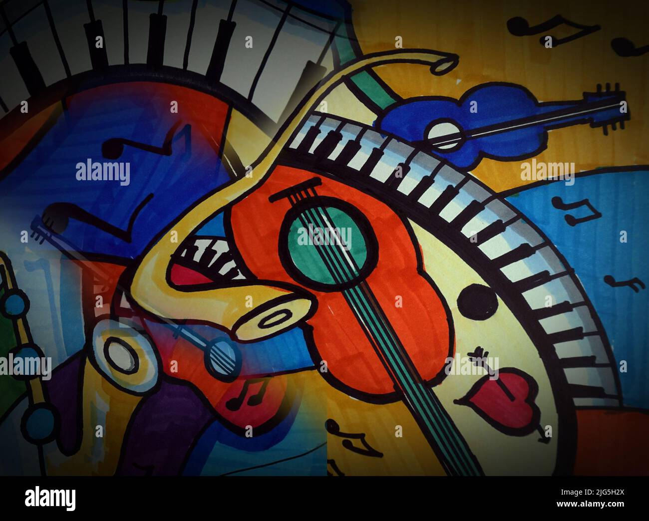 Drawing Abstract copic markers color geometric shapes , tone music ...