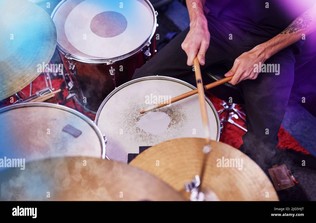 Drums always get the crowd going. High angle shot of an unrecognizable ...