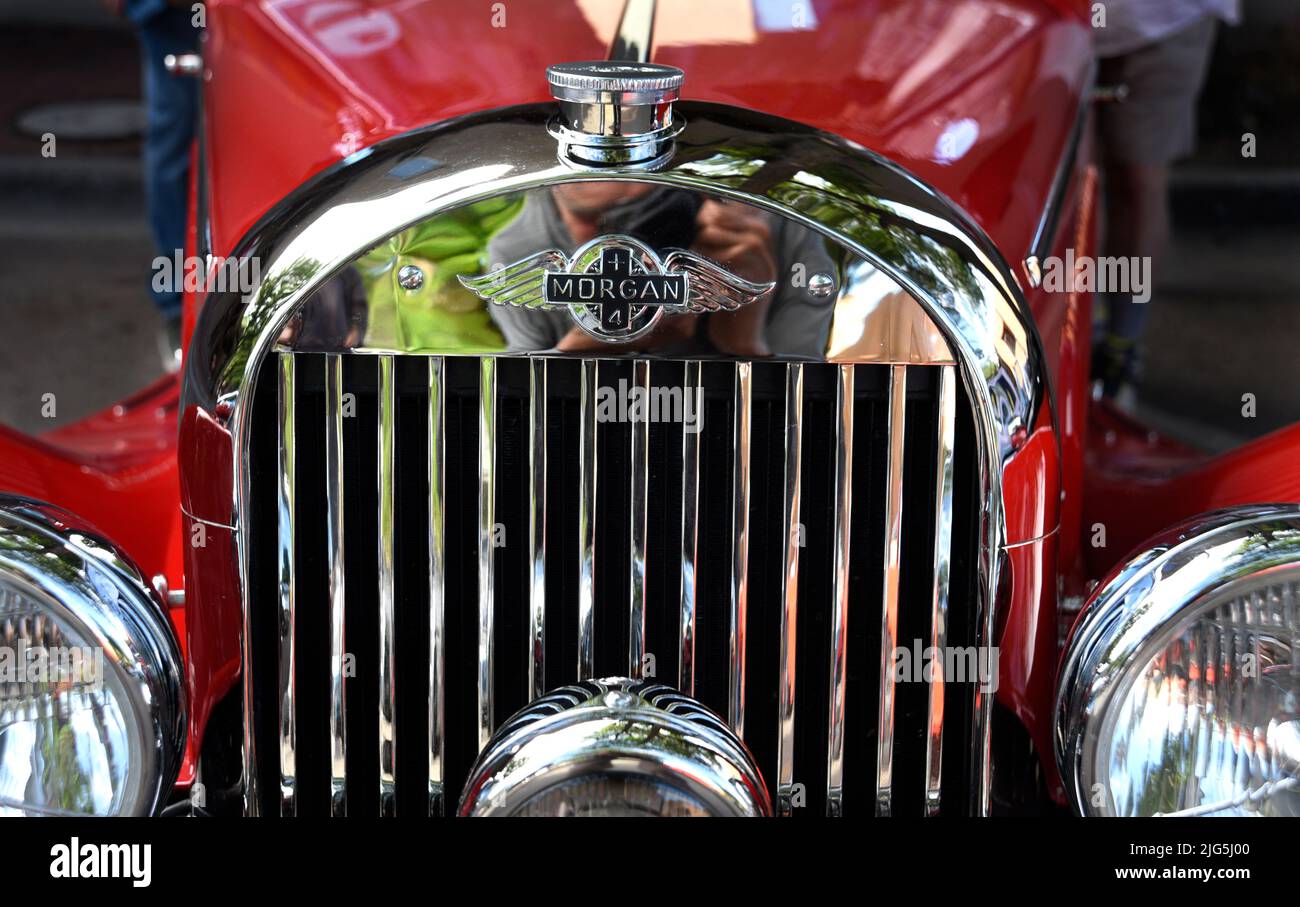 The front grille of a rare 1952 Morgan Plus 4 sports car, made in the ...