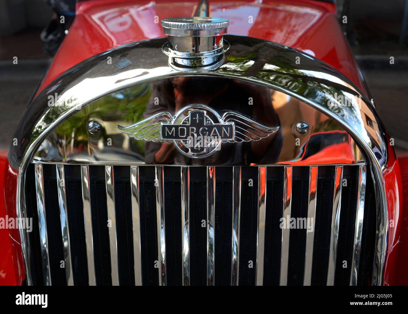 A rare English 1952 Morgan Plus 4 model on display at a car show in ...