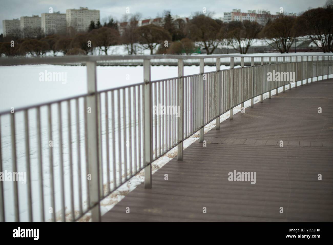 Details of promenade in winter. Urban architecture. Street on winter ...