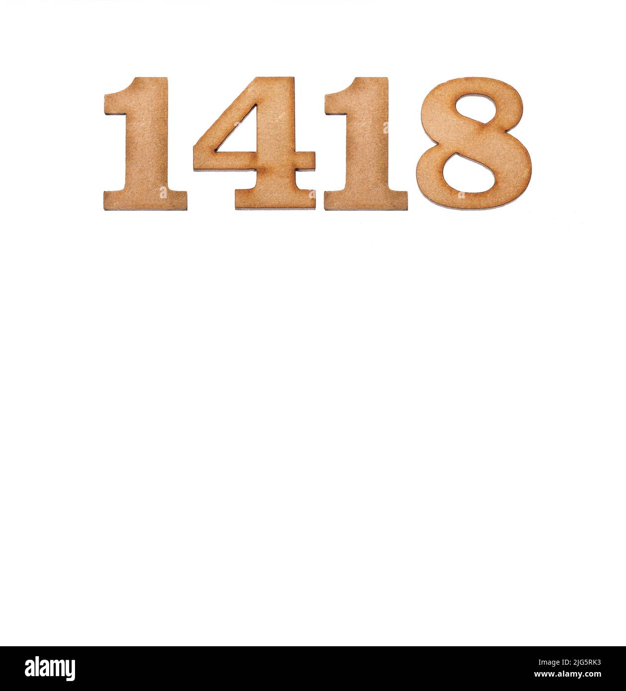Number 1418 - Piece of wood isolated on white background Stock Photo ...