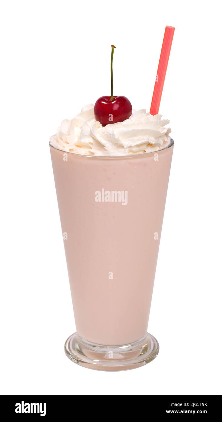 cherry milkshake with whipped cream isolated Stock Photo - Alamy