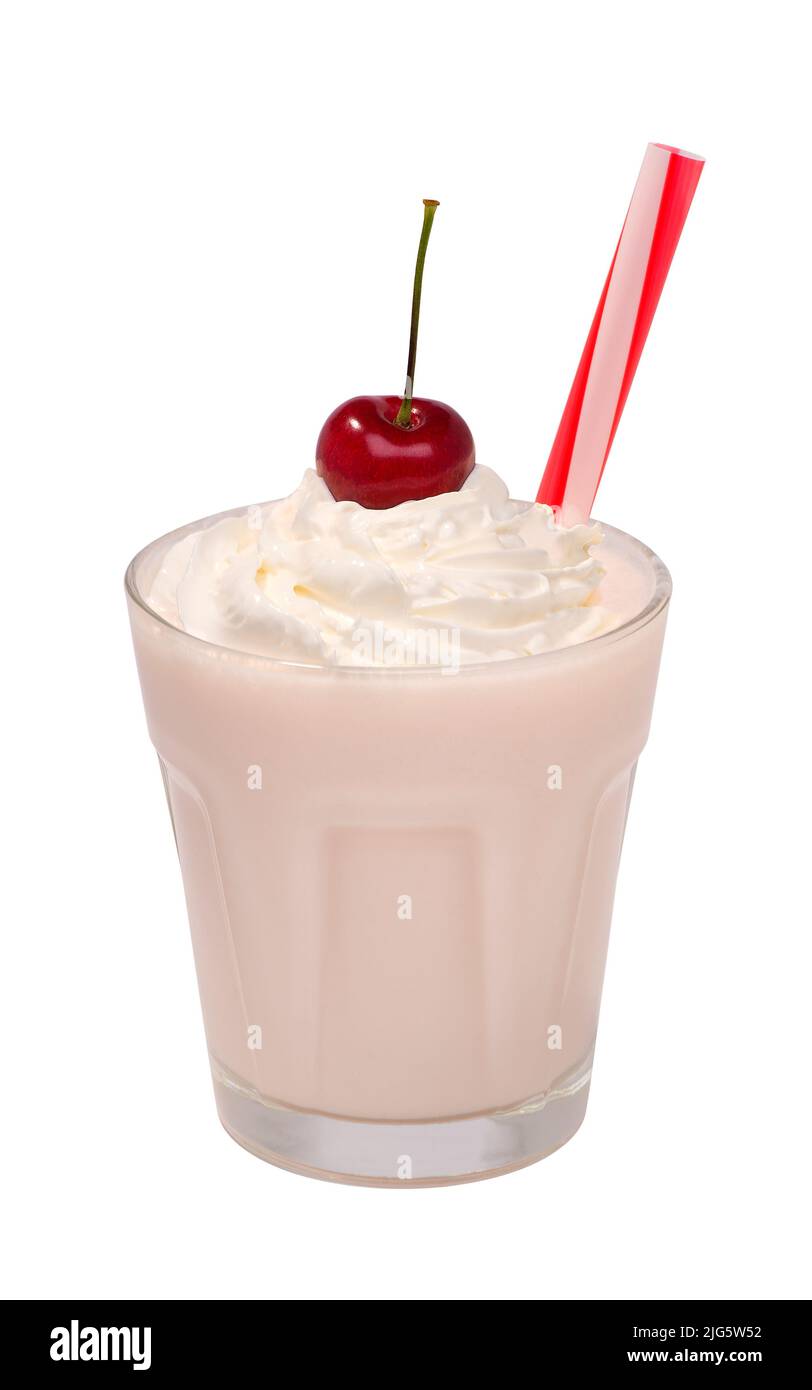 cherry milkshake with whipped cream isolated Stock Photo - Alamy