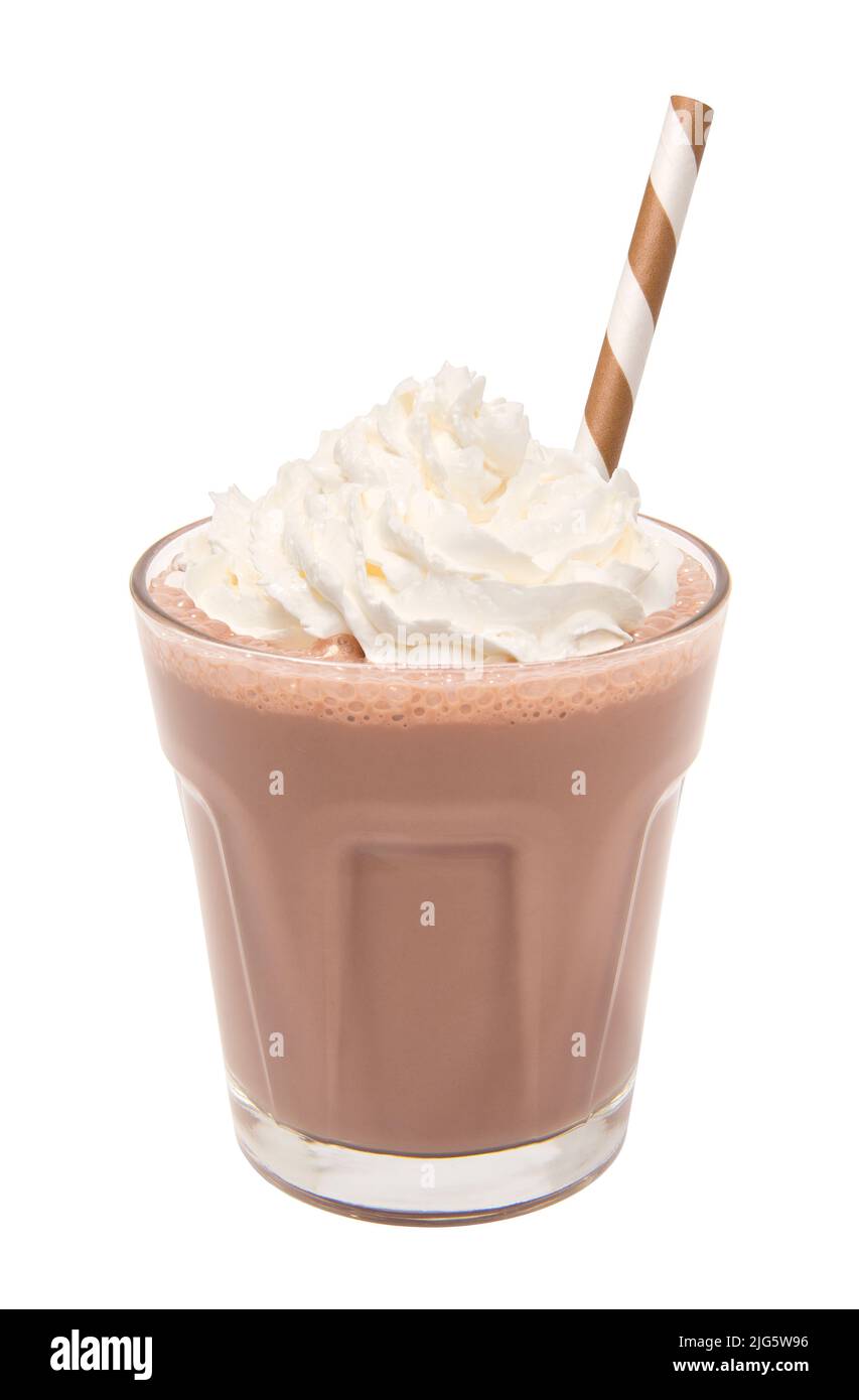 chocolate milkshake in a low glass isolated Stock Photo - Alamy
