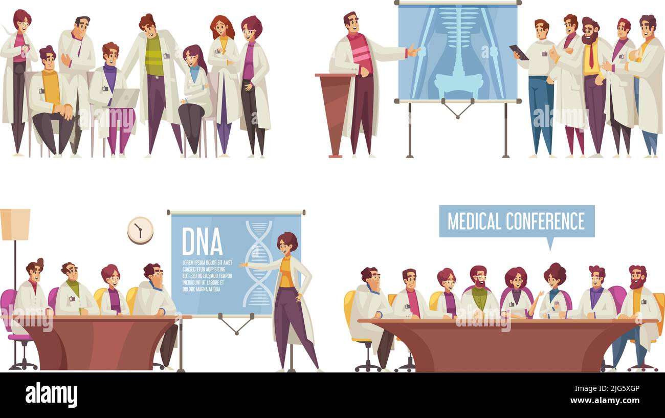 Medical conference composition set with scientists listen the ...